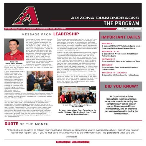 Inside Sales Newsletter, Fall 2017 - The Program | PDF
