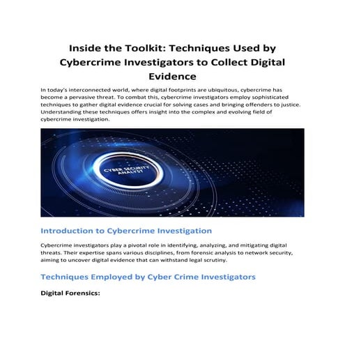 Inside the Toolkit: Techniques Used by Cybercrime Investigators to Collect Digital Evidence | PDF