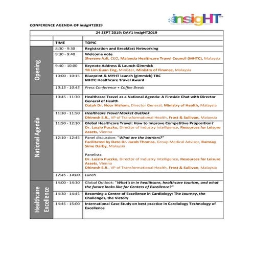 Insight2019 Agenda, by Malaysia Health Tourism Council (MHTC). a ...