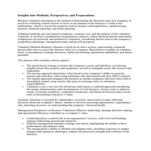 What is Business Valuation And 4 Common Methods Explained | PDF