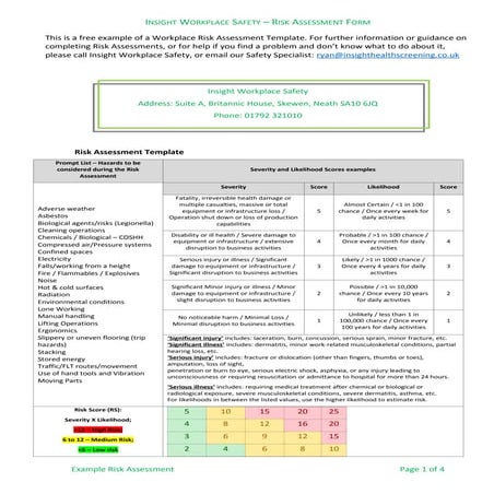 Insight workplace safety risk assessment form - example | DOC