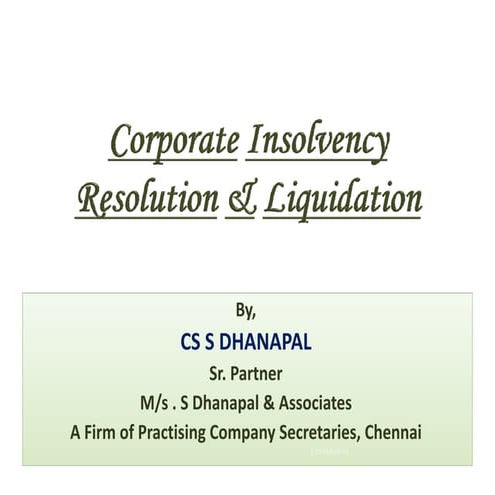 Insolvency resolution & liquidation for corporates | PDF