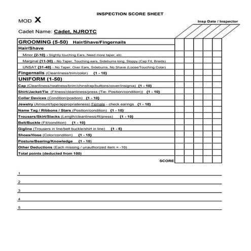Inspection Score Sheet Individual | PDF