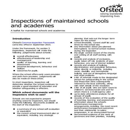 Inspecting schools: leaflet for schools | DOCX