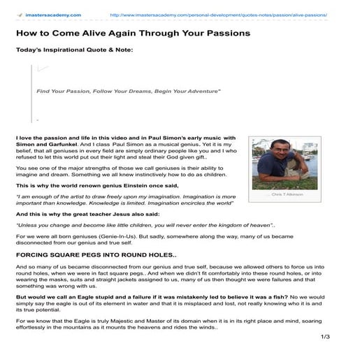 How To Come Alive Again Through Your Passions (Inspirational ...