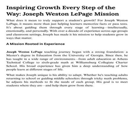 Joseph Weston LePage Blends Old And New In Teaching | PDF