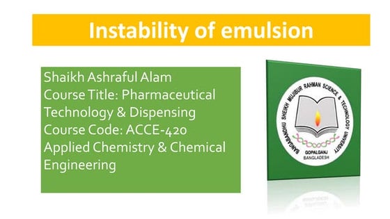 Stability of emulsion | PPT
