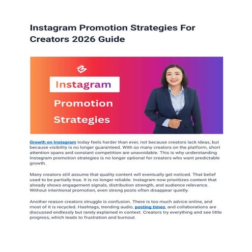 Instagram Promotion Strategies For Creators 2026 Guide | PDF