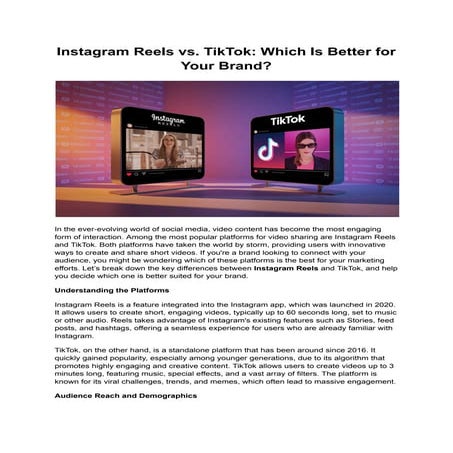 Instagram Reels vs. TikTok: Which Is Better for Your Brand? | PDF