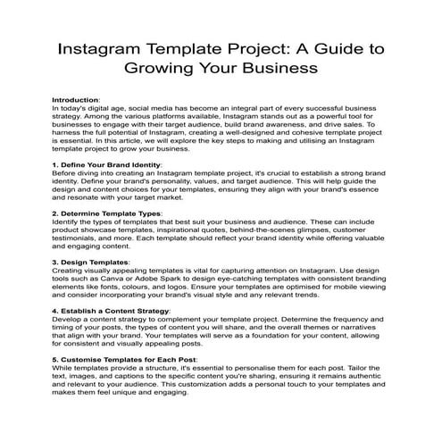 Instagram Template Project- A Guide to Growing Your Business | PDF