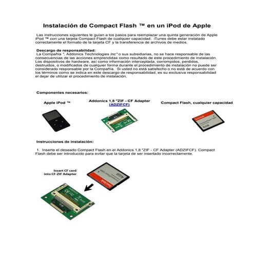 Instalación de compact flash en un i pod | PDF