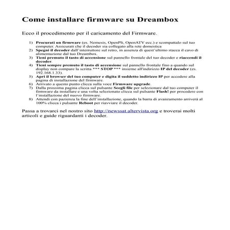 Installare firmware dreambox | PDF