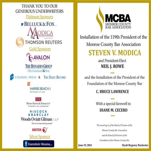 MCBA Annual Installation Dinner (2014) Program | PDF