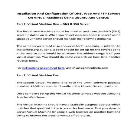 Installation And Configuration Of Dns Web And Ftp Servers On Virtual Machines Using Ubuntu And