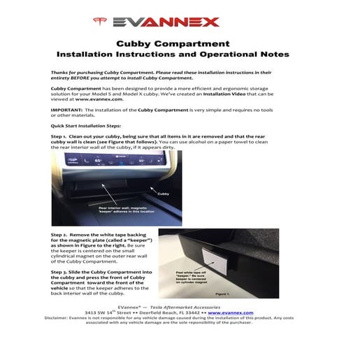 EVANNEX Cubby Compartment Instructions for Tesla Model S and X | PDF