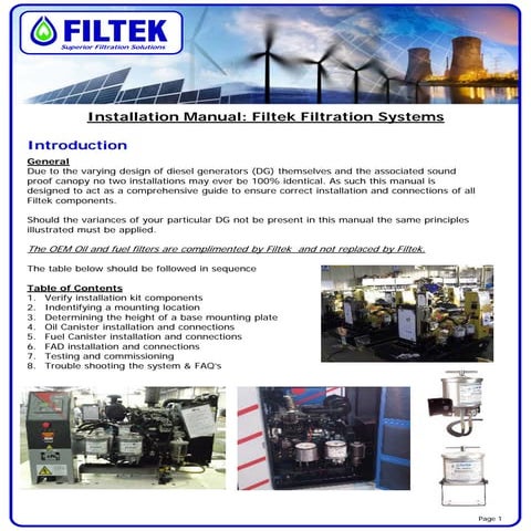 Filtek filtration system - Installation manual for generators-v2 | PDF