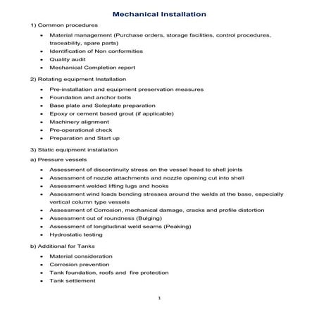 Installation mechanical | PDF