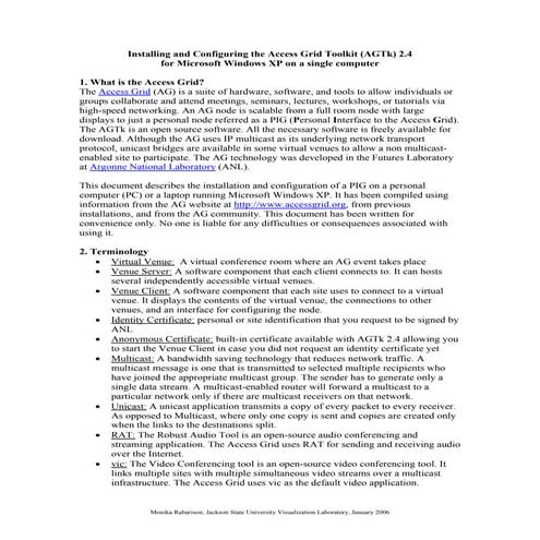 Installing and Configuring the Access Grid Toolkit (AGTk) 2 | PDF