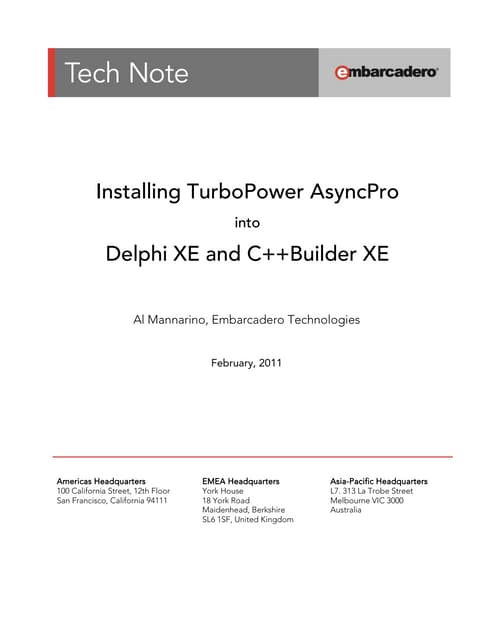 Installing Asyncpro Into Delphi Xe And Cbuilder Xe Pdf Operating