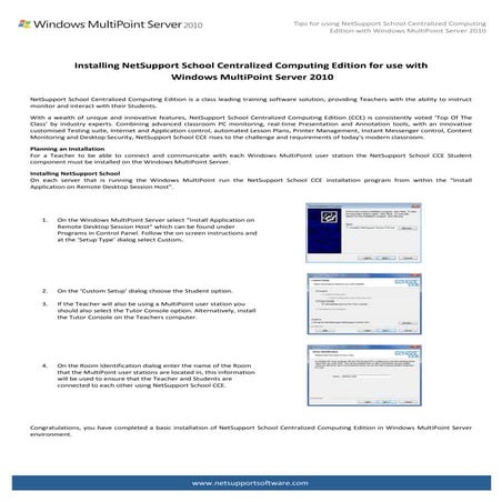 Installing net support school centralized computing edition in a windows multipoint environment ...
