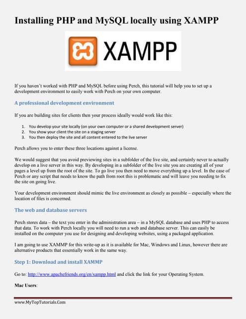 Installing php and my sql locally using xampp | PDF Installing php and my sql locally using xampp | PDF