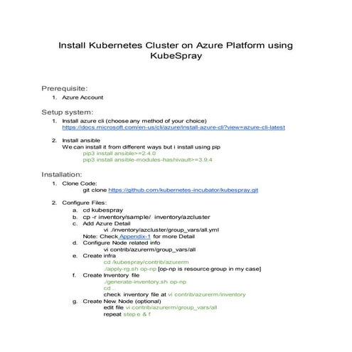 Install Kubernetes Cluster On Azure Platform Using Kubespray Pdf