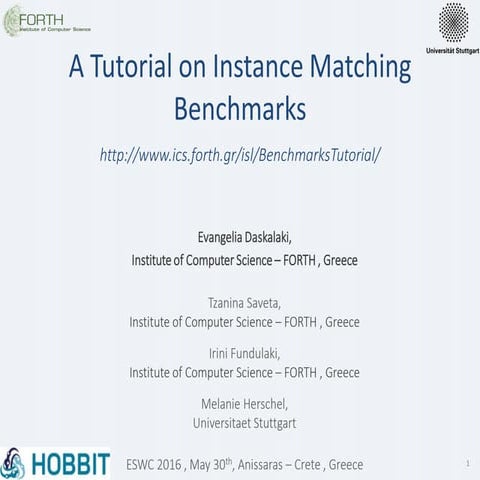 Instance Matching Benchmarks For Linked Data Eswc 2016 Tutorial Pdf Databases Computer