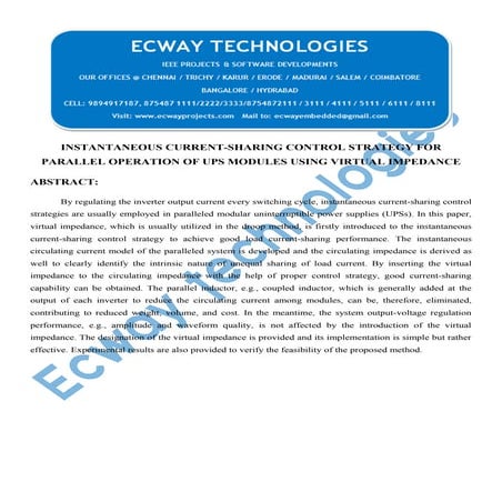 Instantaneous current sharing control strategy for parallel operation of ups modules using ...