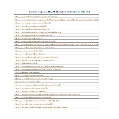 Instant approve health directory submission site list | DOCX