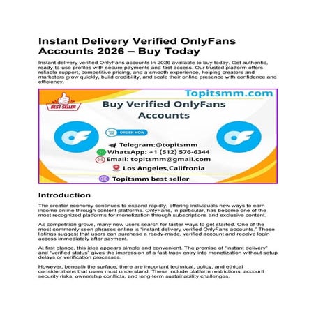 Instant Delivery Verified OnlyFans Accounts 2026 – Buy Today.docx