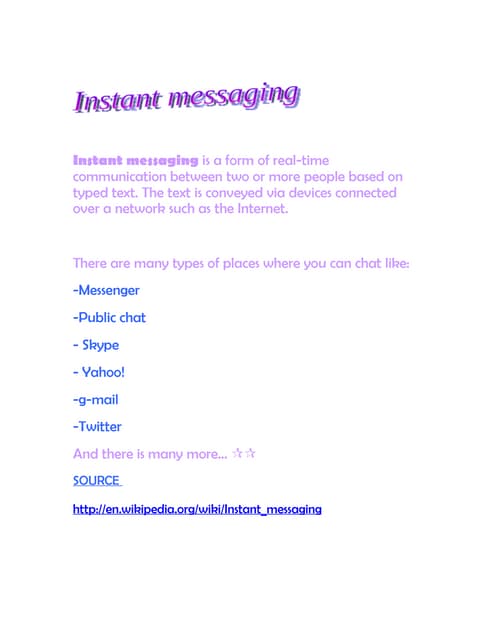 Instant messaging | PPTX | Social Networking | Internet