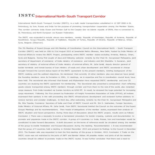 International North-South Transport Corridor (INSTC) | DOCX