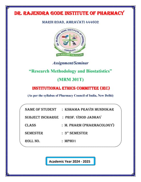 Institutional Review Board (IRB)/ Independent Ethics committee (IEC) | PPT