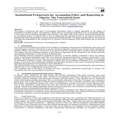 Institutional framework for accounting policy and reporting in nigeria the unresolved issue | PDF