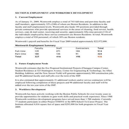 Institutional Master Plan, Employment, Workforce Development ...