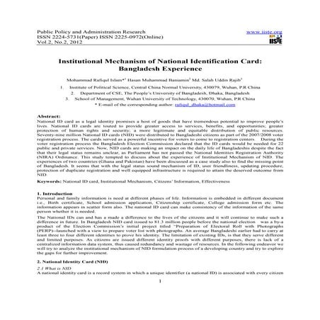 Institutional mechanism of national identification card bangladesh ...