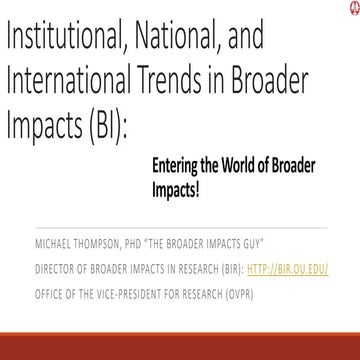 Institutional National and International Trends in Broader Impacts | PPT