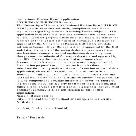 Institutional Review Board Application .docx | Medical Health