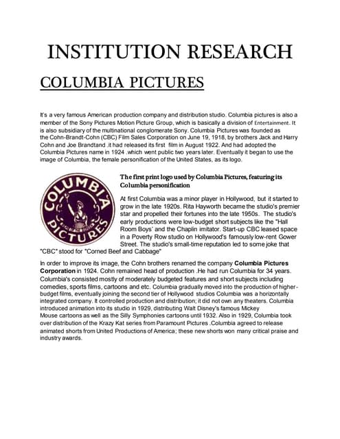 Columbia Pictures | PPTX | Entertainment