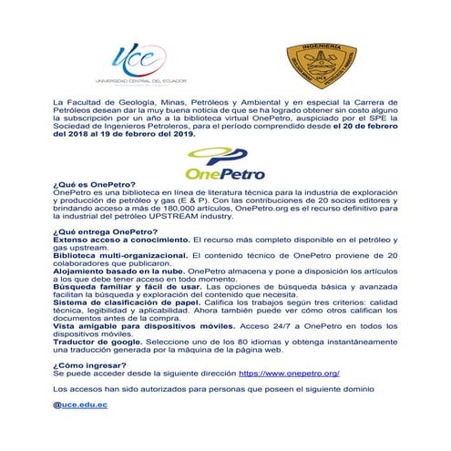 Guía de registro y acceso a ONE PETRO 2018 | PDF