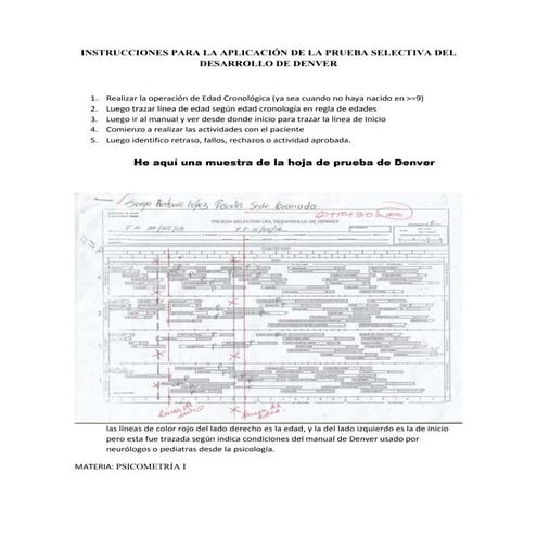 Valor Psicomotriz Pediatrica Metodo Denver | PDF