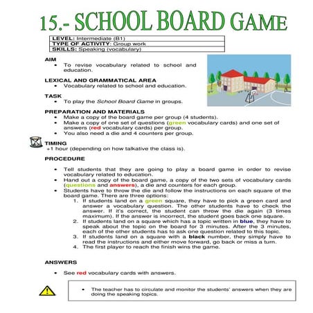 School Board Game Teacher's Worksheet | PDF