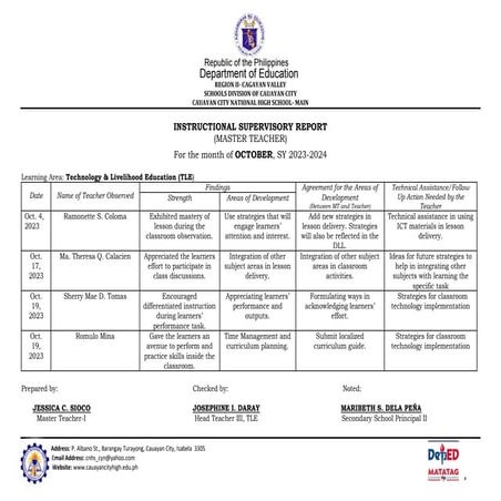 Instructional Supervisory Report Docx