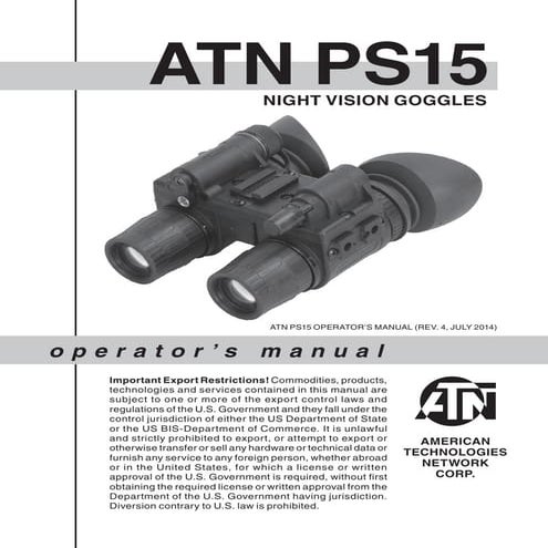 Instruction Manual ATN PS15 Series NV Goggles | Optics Trade | PDF