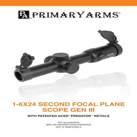Instruction manual Primary Arms SLX6 1-6x24 SFP GEN III ACSS Predator | PDF