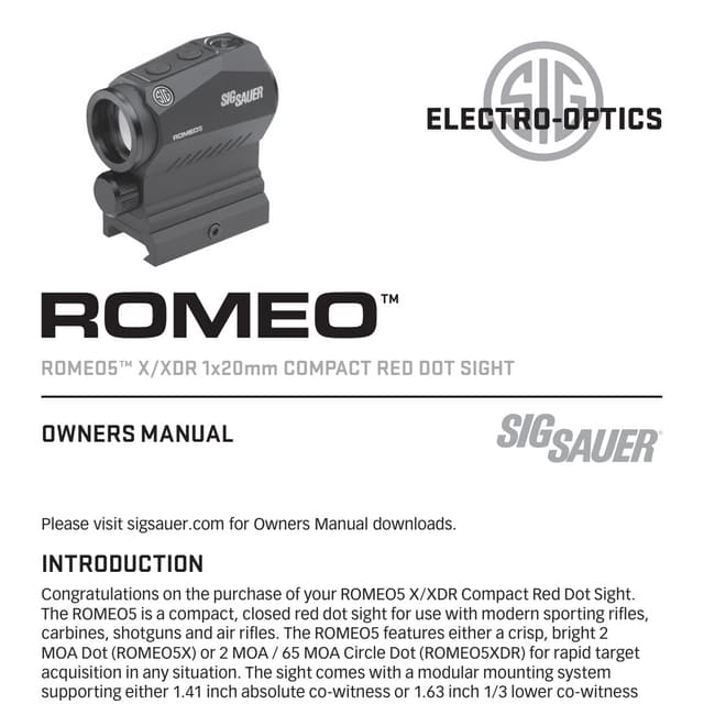 Instruction Manual | Sig Sauer Romeo5X/XDR 1x20 | Optics Trade | PDF