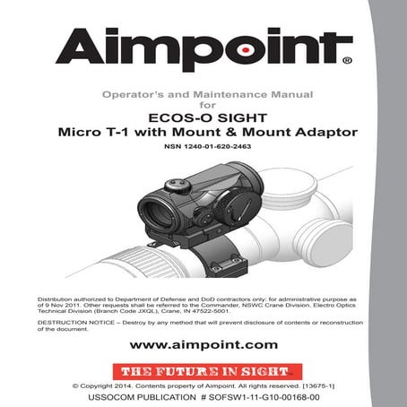 Instructions AIMPOINT ECOS-O Sight Micro T-1, Mount | Optics Trade | PDF