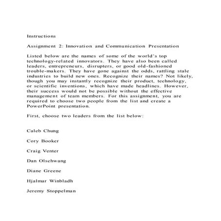 InstructionsAssignment 2 Innovation and Communication Prese | PDF