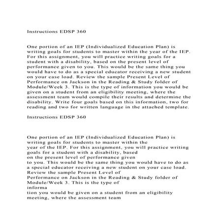 Instructions EDSP 360One portion of an IEP (Individualized E.docx