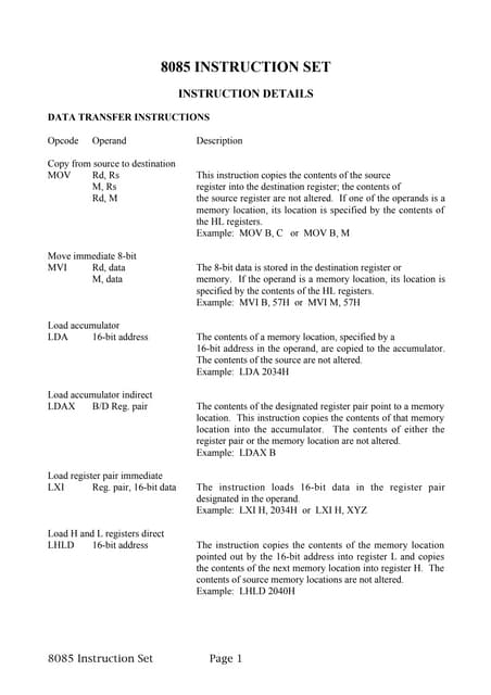 8085 DATA TRANSFER INSTRUCTIONS | PPTX | Data Storage and Warehousing | Computing